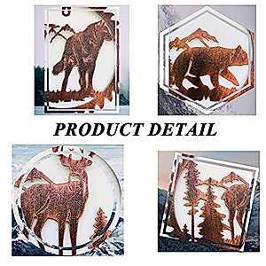 WAIU Metal Cabin Wall Art Decor Deer Bear Wolf in the Forest Pine Tree, 9 Inch Set of 3 Rustic Bronze Concise Saw Blade Decoration Hanging for Living Room Bedroom Bathroom Indoor Outdoor, Lodge