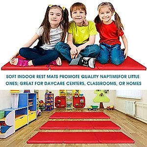 Handepo 6 Pcs Trifold Rest Mat Bulk 1 Inch Thick 3 Sections Portable Gymnastics Exercise Mats Classroom 3 Folding Rest Floor Mats Bulk Kids Rest Mats for School Daycare Travel Home, 48 x 24 Inches