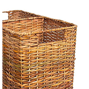 BirdRock Home Stair Basket for Staircases - Wicker Woven Storage Bin for Stairs - Natural Brown Organizer Baskets - Cut Out Handles - Reduce Clutter