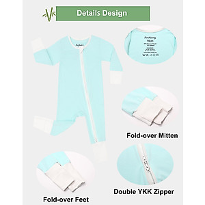 JunNeng Rayon from Bamboo Baby Romper Sleeper with Mitten Cuffs Feet,Newborn Boy Girl Zipper Snug Fit Sleep 'N Play (Green+Blue, 6-12 Months)