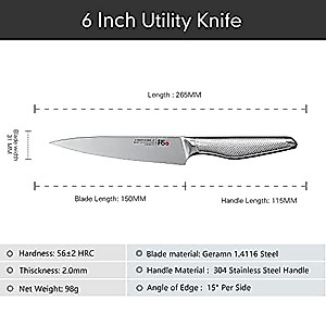 TURWHO Chef Utility Knife 6 inch Ultra Sharp Food Knife with Ergonomic Hollow Handle German Stainless Steel Small Kitchen Knife for Cooking Chopping