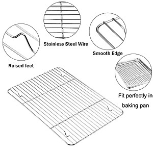 TeamFar Baking Sheet with Rack Set (2 Pans + 2 Racks), Stainless Steel Baking Pan Cookie Sheet with Cooling Rack, Non Toxic & Healthy, Easy Clean & Dishwasher Safe - 4 Pack
