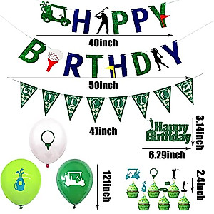 45PCS Golf Birthday Party Supplies with Happy Birthday Banner, Golf Themed Cake Topper and Cupcake Toppers, 12-inch Latex Balloons with Golfing Patterns and Golf Pennant for Golf Themed Party Decorations