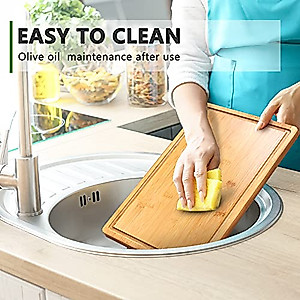 Bamboo Cutting Board for Kitchen, Bamboo Chopping Board with Handle and Juice Groove, Heavy Duty Butcher Block Cutting Board for Meat Cheese and Vegetables, Medium, 15" x 10"