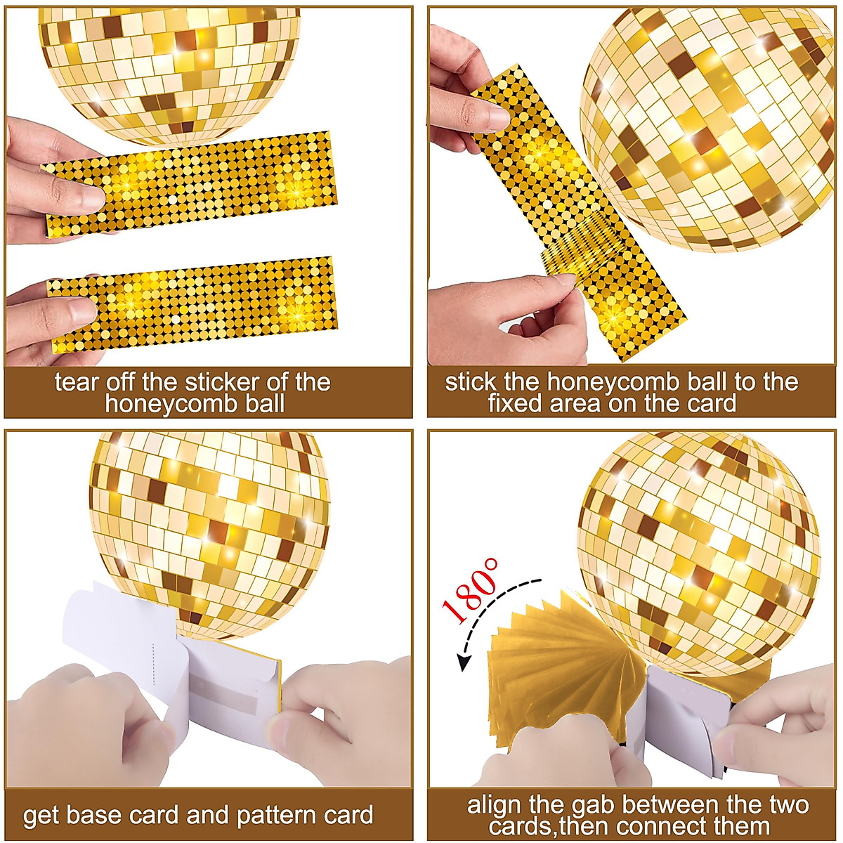 Gold Disco Ball Party Honeycomb Centerpieces 70s Disco Birthday Party Table Decoration 12pcs Disco Party Table Centerpieces for 70s Disco Themed Birthday Party Supplies(Paper)