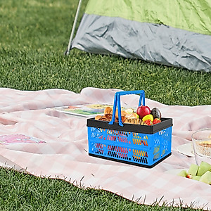 TeukRiGa 3 Packs 20L Collapsible Shopping Basket With Handle, Collapsible Reusable Plastic Basket, Foldable Storage Crates