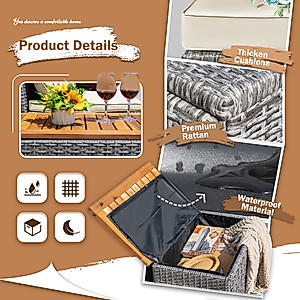 Devoko Outdoor Daybed Set Multifunctional Patio Day Bed Rattan Lounge Bed with 2 Side Tables for Backyard Porch Poolside Lawn Beach (Beige White)