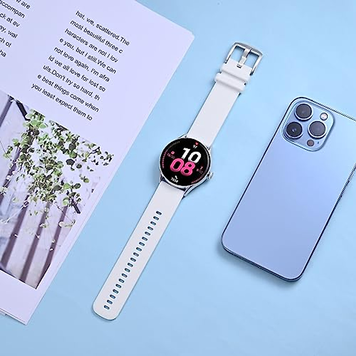 Anbeer Silicone Watch Band 20mm Quick Release Rubber Watch Straps for Men Women,White with Silver Stainless Steel Buckle