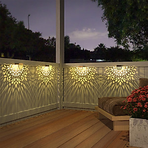 EKQ Solar Fence Lights 6 Pack Solar Deck Lights Outdoor Waterproof LED Solar Powered Step Lights Wall Lights Outdoor Decorations Warm Yellow Light Decorative Lighting for, Front Door, Backyard (Gold)