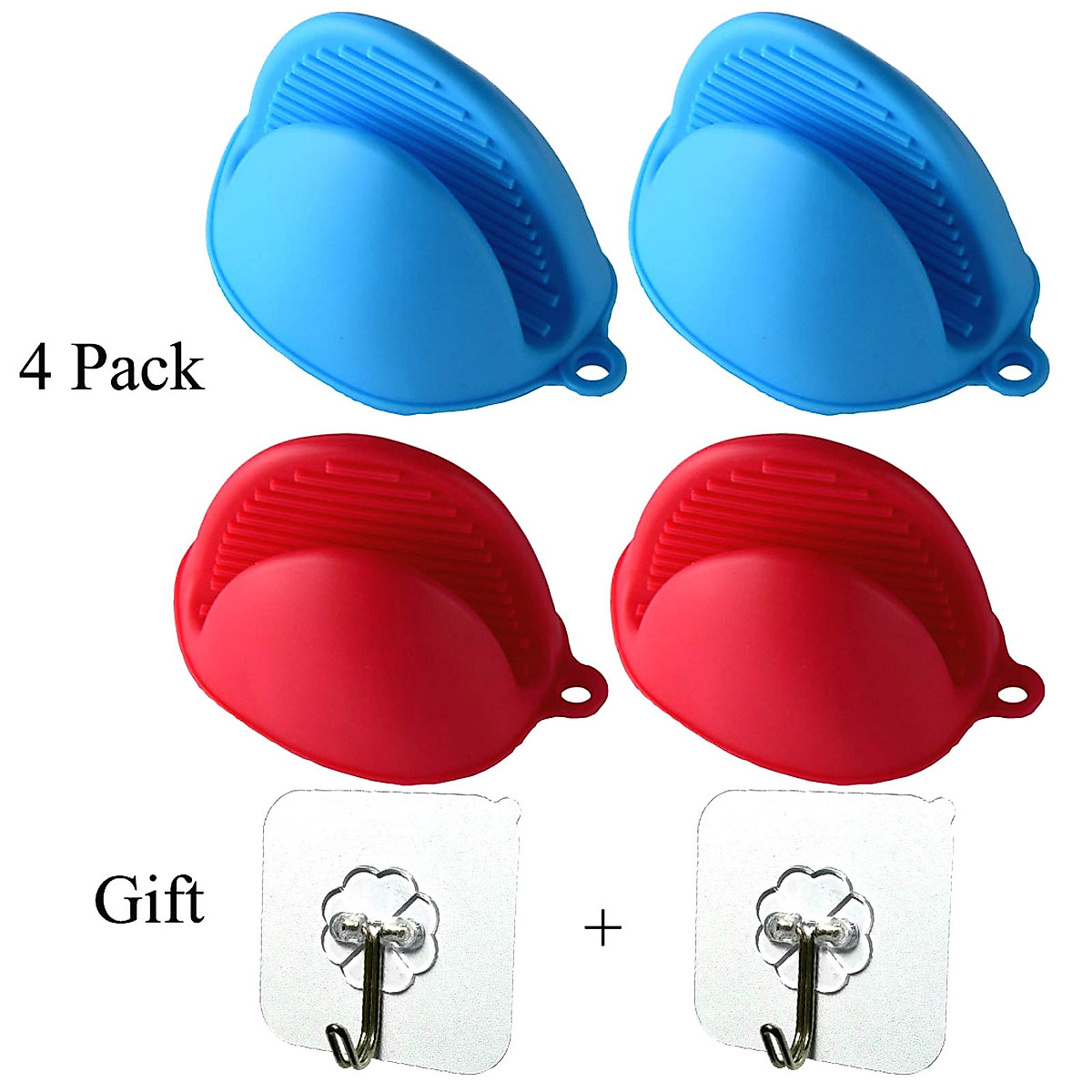 Silicone Pinch Mitts for Kitchen, Silicone Mini Oven Mitts Heat Resistant Red and Blue - 2 Pairs Silicone Finger Mitts