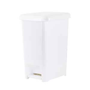 Superio 10.5 Gal Slim Step On Pedal Plastic Trash Can, Waste Bin for Under Desk, Office, Bedroom, Bathroom- 42 Qt White