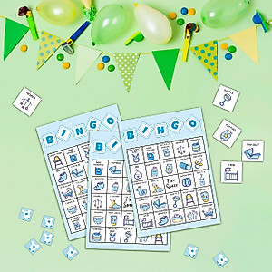Levitatinyear Baby Shower Bingo Game, Gender Reveal Themed Party Games with 24 Players, Blue Baby Shower/Gender Reveal/Pregnancy Announcement Party Supplies Activities