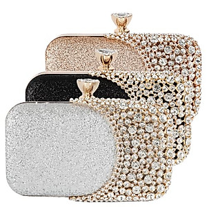 Womens Luxury Sparkly Rhinestone Sequin Glitter bag Clutch Evening Handbag Shoulder Bags Purse for Wedding Bridal Party Prom (gold)