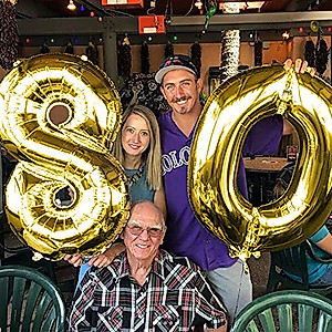 Trgowaul 80th Birthday Party Decorations Kit- Gold Glittery Cheers to 80 Years Banner, Pom Poms, 6Pcs Sparkling 80 Hanging Swirl, 1 Gold Number Balloon, 15 Confetti Balloons for 80 Birthday Decoration