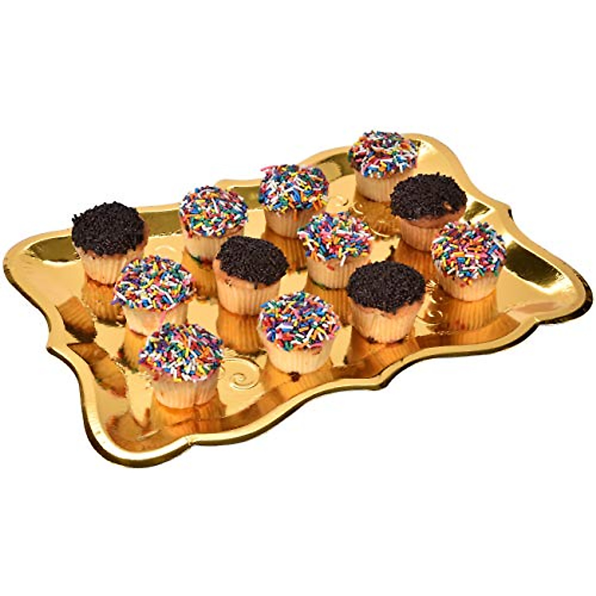 10 Gold Rectangle Trays for Dessert Table Serving Parties 9" x 13" Heavy Duty Disposable Paper Cardboard in Elegant Shape for Platters, Cupcake, Birthday Parties, Dessert, Weddings and More Food Safe