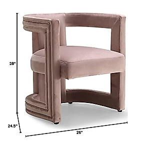 Meridian Furniture Blair Collection Modern | Contemporary Velvet Accent Chair with Upholstered Barrel Design, 26" W x 24.5" D x 28" H, Pink