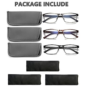 CRGATV 3-Pack Reading Glasses for Men Blue Light Filtering Full Frame Metal Readers Anti Uv/Eye Strain/Glare (+1.75 Magnification Strength)