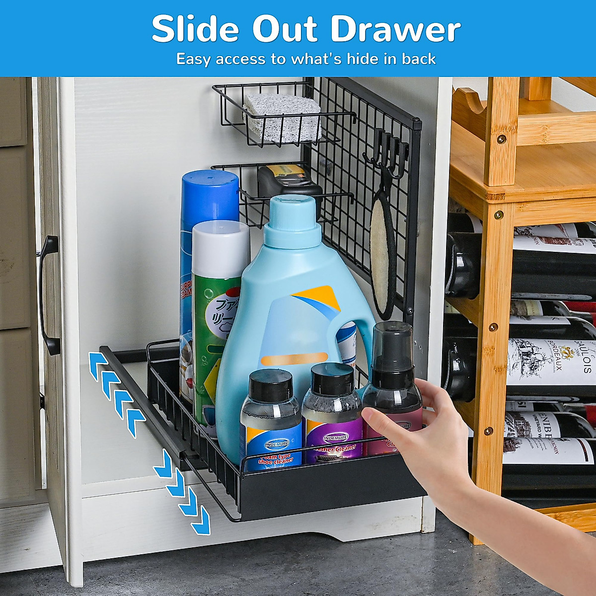 Under Sink Storage,Under Bathroom Sink Organizer and Storage, No Drilling Rustproof Stainless Steel Pull Out Shelf for Kitchen Bathroom (Black)