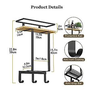 Luxspire Towel Racks Wall Mounted for Bathroom, Towel Holder Wall Mounted with Wooden Floating Shelf & 3 Metal Hooks, Rolled Bath Towel and Hand Towel Rack for Bathroom, Black + Wooden