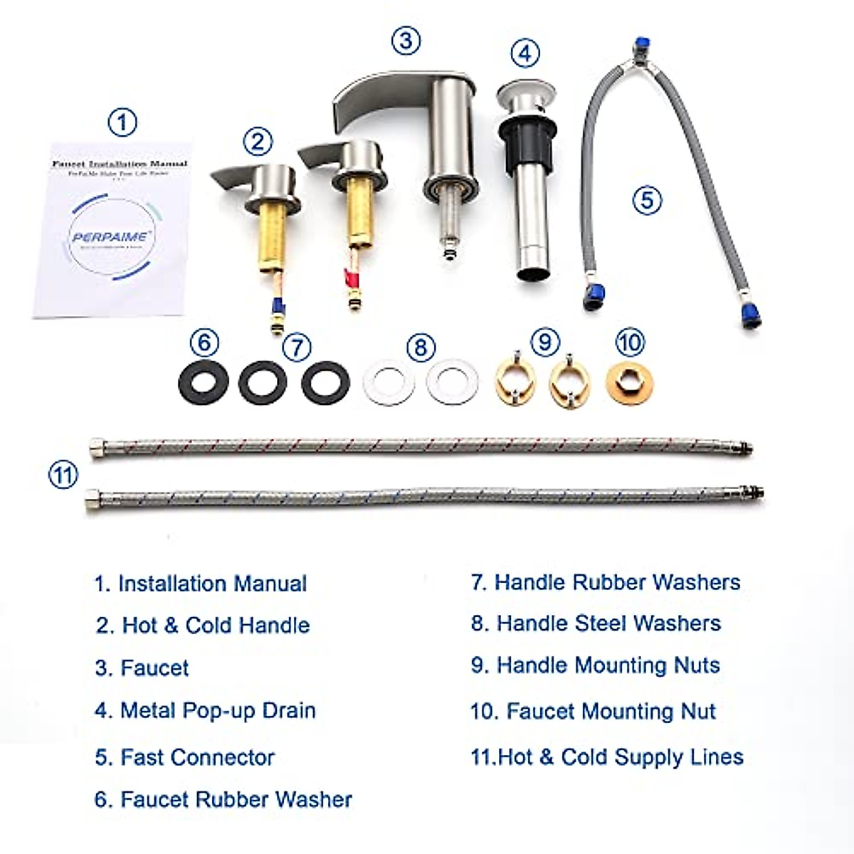 Brushed Nickel Waterfall Bathroom Faucets for Sink 3 Hole - Widespread Bathroom Faucet Two Handles 8 Inch, Modern Bathroom Sink Faucet, with Metal Pop Up Drain Assembly & Supply Lines