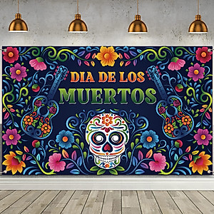Dia De Los Muertos Backdrop for Photography Day of The Dead Banner Mexican Fiesta Sugar Skull Decorations and Supplies for Home Altar Ofrenda