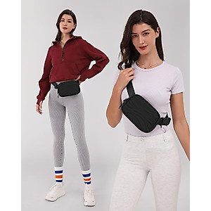 ODODOS Quilted Mini Belt Bag with Adjustable Strap Small Fanny Pack for Workout Running Traveling Hiking, Black