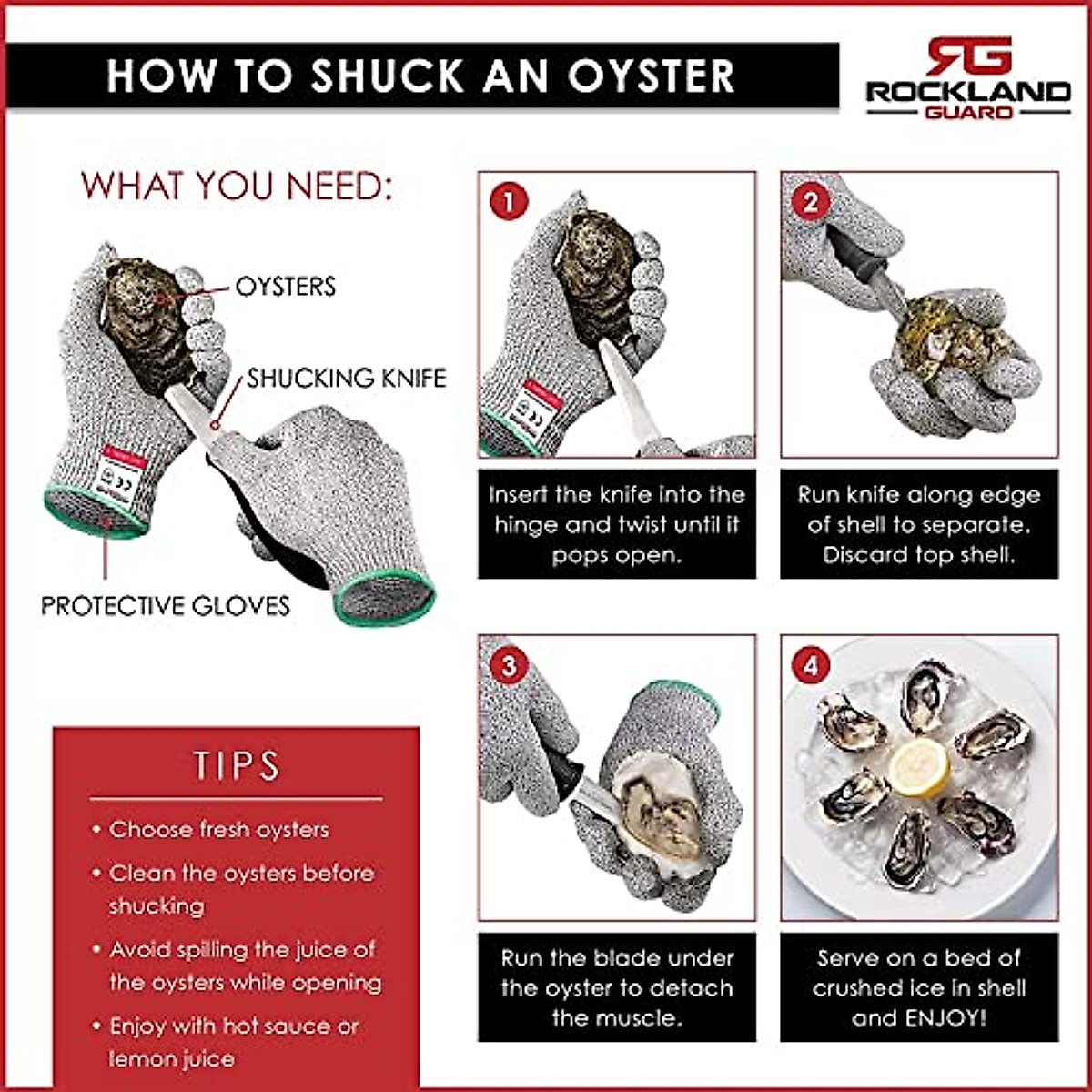 Rockland Guard Oyster Shucking Knife - Effortless Shucking with Non-Slip Easy-to-Grip Handle (2 Pack)