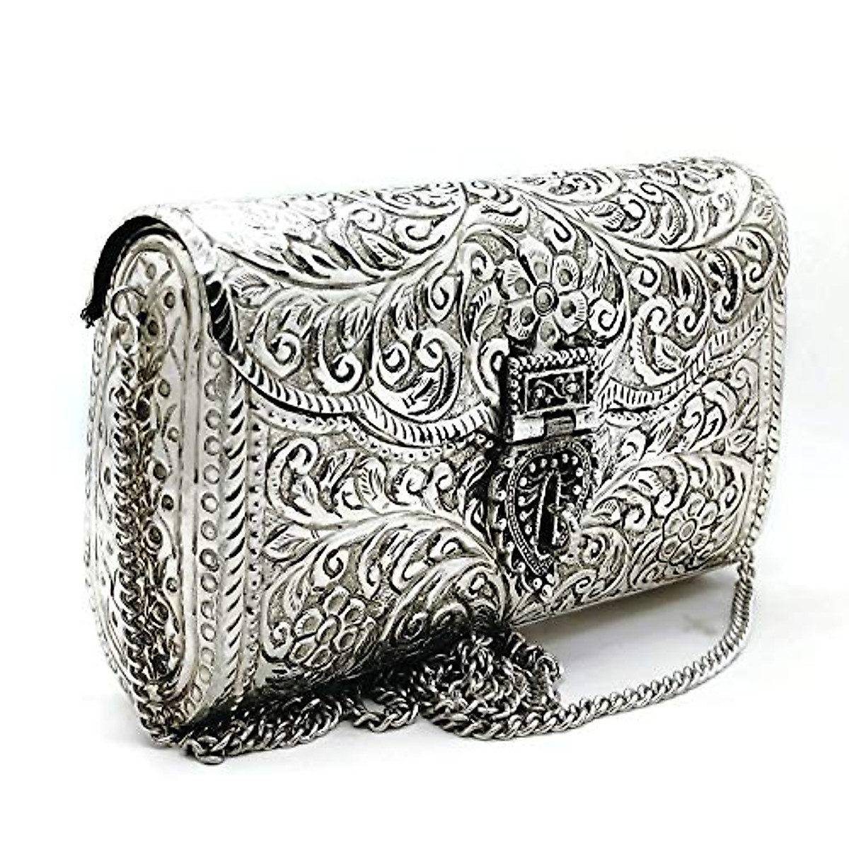 Brass Metal Bag Purse Vintage Style Brass Purse antique clutch Ethnic clutch Handmade Women metal clutch Bag (Silver)