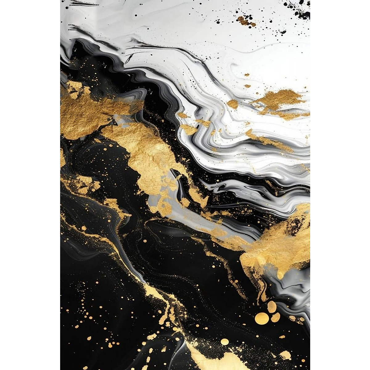 Black White Gold Marble Texture Modern Abstract Rug for Living Room Bedroom Diningroom Luxury Aesthetic Carpet Under Guestroom Coffee Table Art Deco Home Office Washable No Slip Floor Rug 6x10
