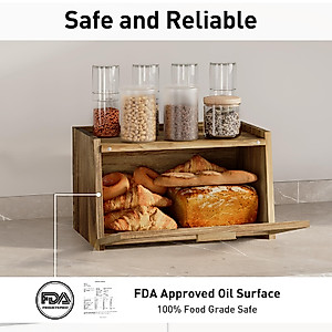 Acacia Wood Bread Box for Kitchen Countertop, Large Wooden Bread Storage Container, with Clear Window Back Air Vent and Anti-falling Design, Bread Boxes for Keeping Food Fresh in Home and Kitchen