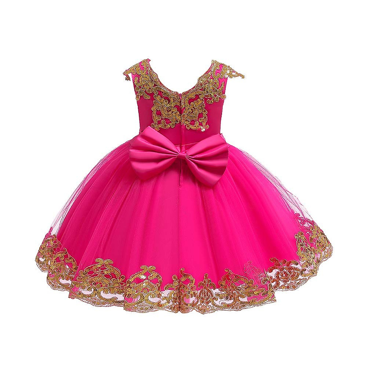 Flower Girl Dress Toddler Kids Baby Girls Shiny Sequin Bowknot Tutu Tulle Princess Dresses Birthday Party Pageant Wedding Bridesmaid Formal Evening Sundress Baptism Clothes Gift Hot Pink 5-6T