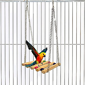 Hyamass Bird Parrot Toys Swing Hanging,Bird Cage Accessories Toy Hammock for Parakeets,Cockatiels,Lovebirds,Conures,Budgie,Macaws,Lovebirds,Finches and Other Small Pets（Wood）