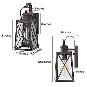 Outdoor Wall Lights 2 Pack, Exterior Wall Sconces Light Fixture with Seeded Glass, Waterproof and Anti-Rust Bronze Lanterns for Front Door, Entry, Porch, Patio, and Gazebo