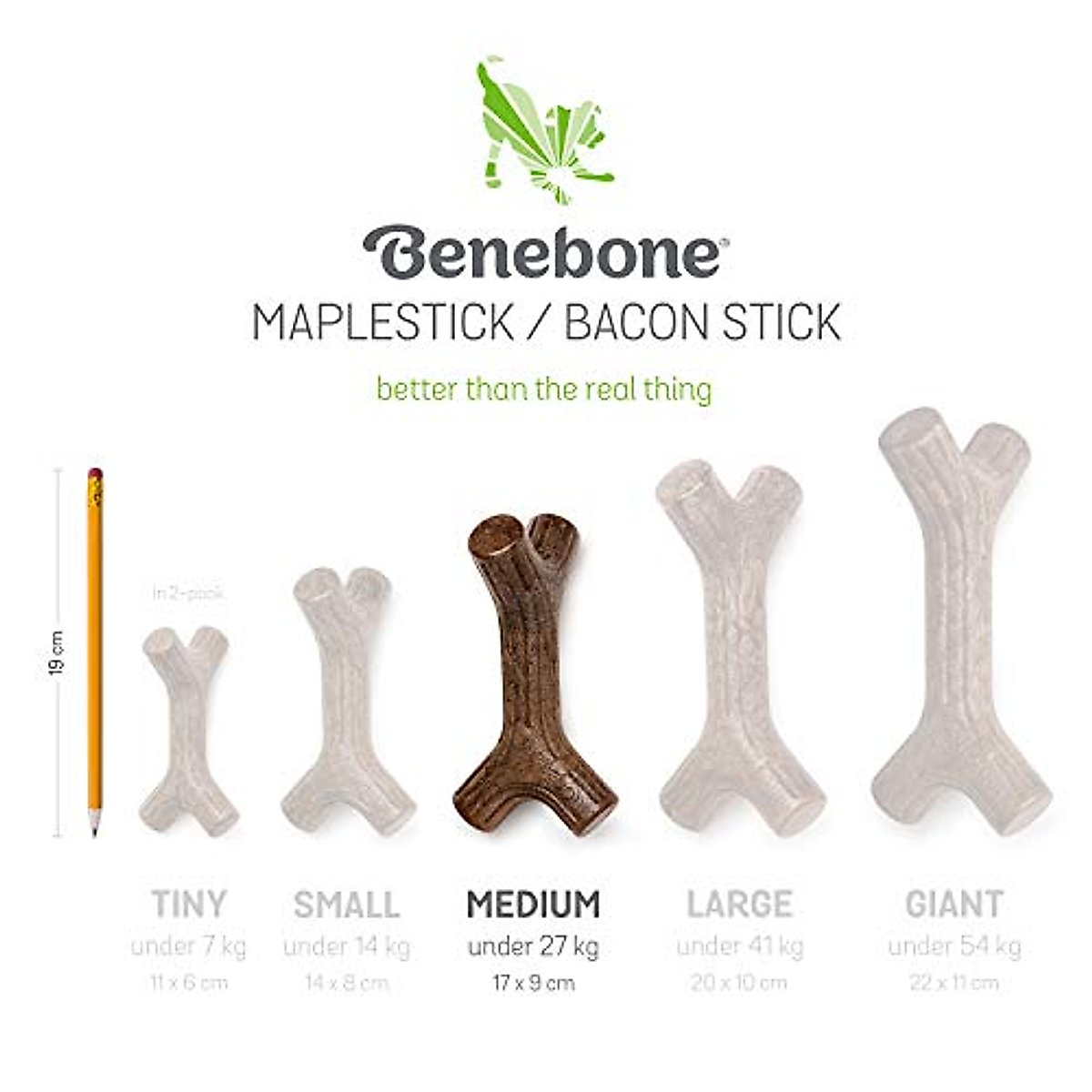 Benebone Maplestick Durable Dog Chew Toy for Aggressive Chewers, Real Maplewood, Made in USA, Medium
