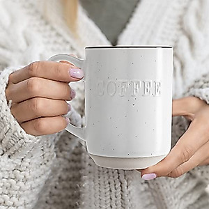 Sheffield Home Set of Stoneware Coffee Mugs- 4 Printed Coffee Cups, Tea Cups, Latte Mugs 16 oz (White)