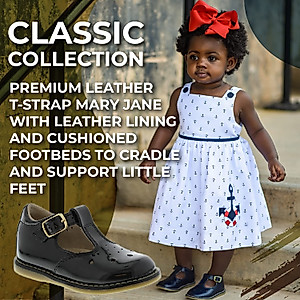 FOOTMATES Harper Mary Jane T-Strap Girls Flat Leather Walking Shoes with Custom-Fit Insoles, Slip-Resistant Non-Marking Outsoles - for Toddlers and Little Kids, Ages 1-8, Black Patent 3 Infant M/W