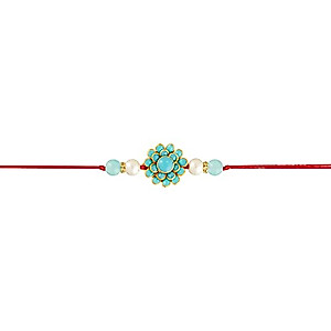 Rakhi For Brother and Bhabhi Traditional Flower Lumba Designer Fancy Bracelet on Rakshabandhan Traditional RKLM28 (Flower, Light Blue)