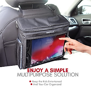 Macally Tablet Holder for Car Back Seat - A Must Have Organizer and Rear Facing Backseat iPad Holder for Kids on Long Drives - Hanger Case Compatible with Any Vehicle Headrest and Tablets up to 10.5”