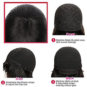 WENYAN Short Bob Wig Human Hair with Bangs 8 Inch None Lace Front Wigs for Black Women Brazilian Virgin Straight Hair 150% Density Machine Made Bob Wigs Natural Color