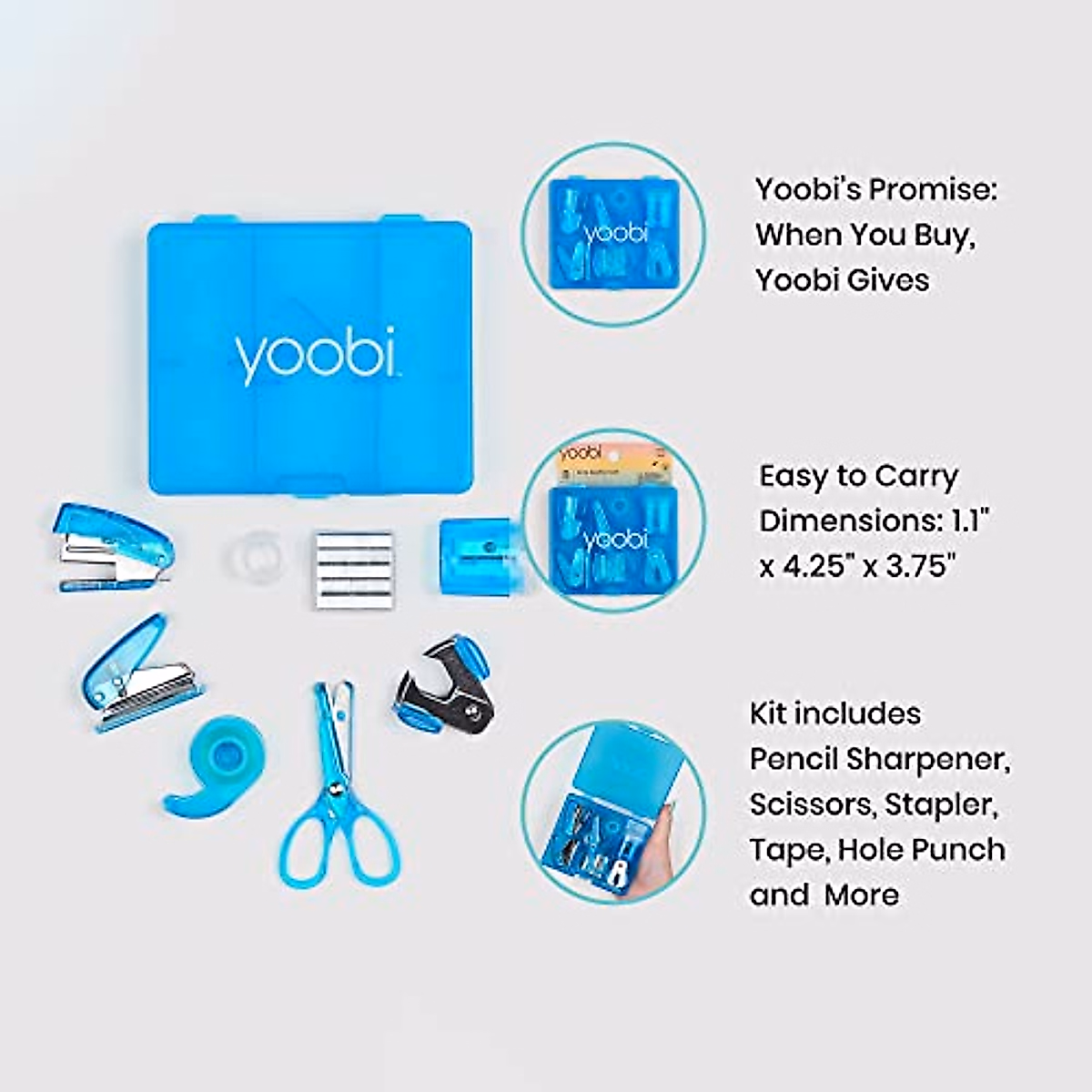 Yoobi Blue Mini Office Supply Kits - Mini School Supplies Kit - Includes Scissors, Mini Stapler, Staple Remover, Staples, Tape Dispenser & More - Cute School, Home or Office Supplies Kit (2-Pack)