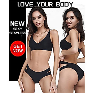 Knowyou Seamless Underwear for Women Sexy Bikini Panties No Show High Cut Hipster Stretch Straps Cheeky Panty for Ladies 6 Pack-A-L