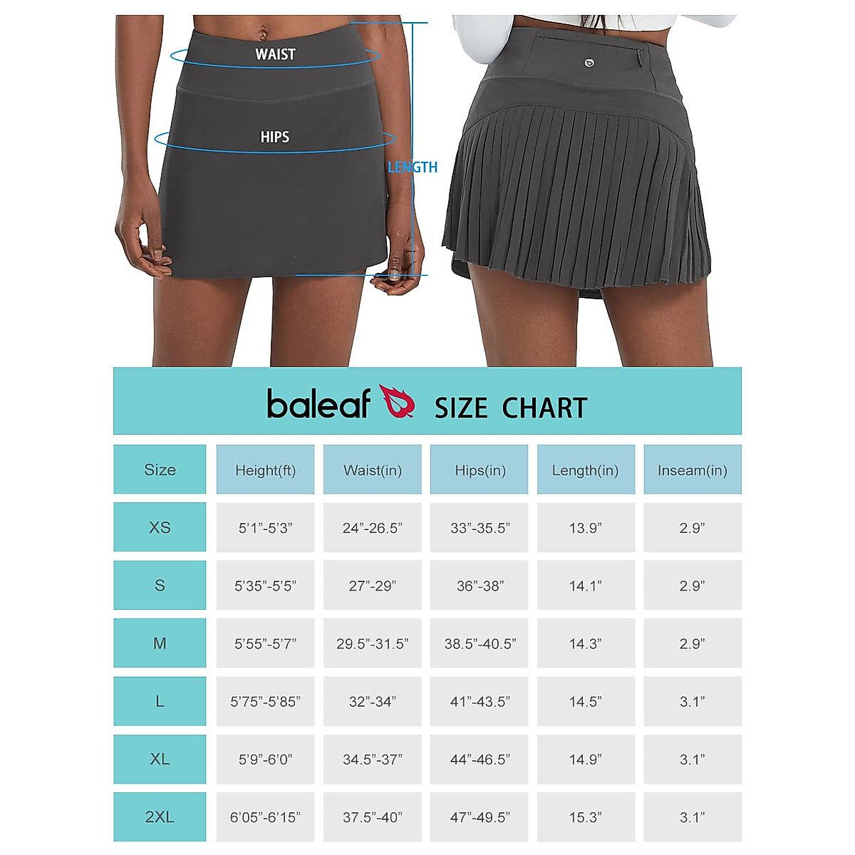 BALEAF Women's Pleated Tennis Skirts High Waisted Lightweight Athletic Golf Skorts Skirts with Shorts Pockets Gray Medium
