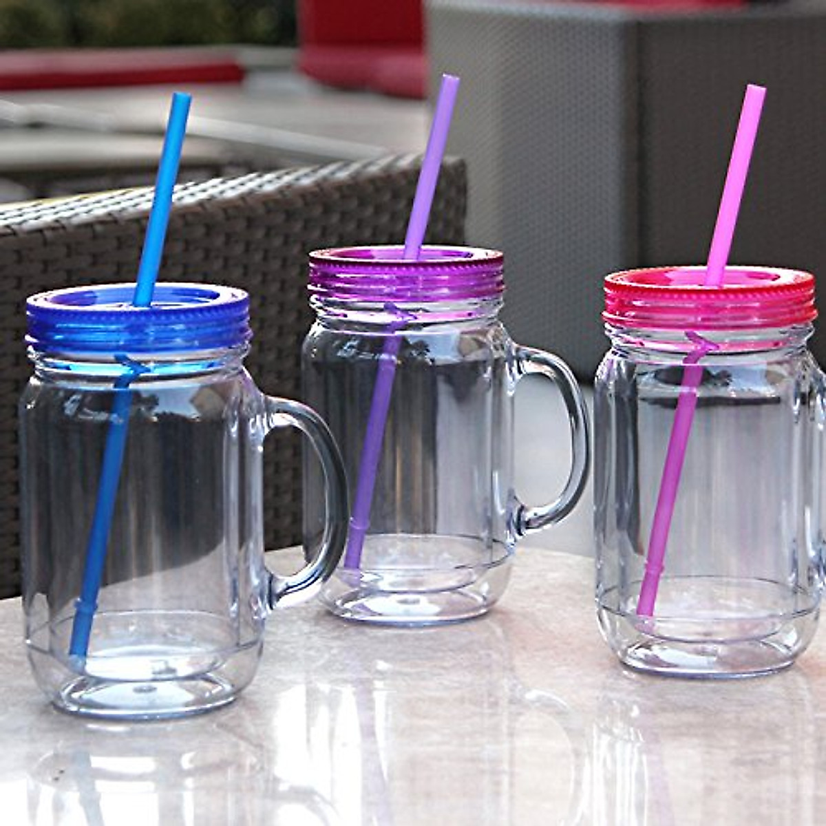 Cupture Double Wall Insulated Plastic Mason Jar Tumbler Mug - 20 oz, 3 Pack