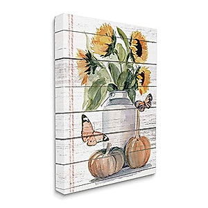 Stupell Industries Autumn Sunflower Jar Orange Monarch Butterflies, Designed by Jennifer Paxton Parker Canvas Wall Art, 16 x 20, Off-White