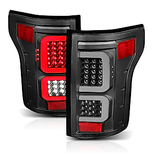 AmeriLite [Full LED C-Type Light Bar Black Taillights Assembly Pair for 2015-2017 Ford F150 - Passenger and Driver Side