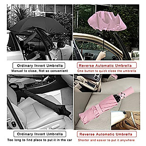 LANBRELLA Umbrella Reverse Travel Umbrellas Windproof Compact Folding - Pink
