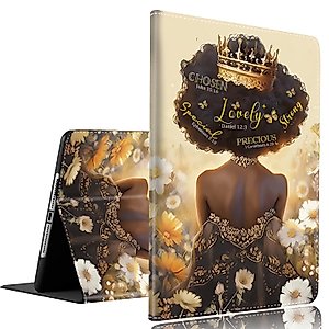 Case for iPad 9th/8th/7th Gen 2021/2020/2019 iPad 10.2 Inch Also Fit iPad Air 3th Gen 2019/iPad Pro 10.5 inch 2017，Standing Cover with Auto Sleep/Wake，African American Girl Crown