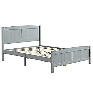 nycsuoani Full Bed Frame No Box Spring Needed Full Pine Single-Layer Core Vertical Stripe Full-Board Curved Bed Head with The Same Bed Foot Wooden Bed 77.8 x 56.5 x 37.8 in. Gray