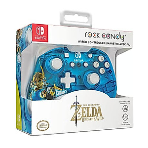 PDP Rock Candy Wired Gaming Switch Pro Controller - Zelda Breath of the Wild - Blue - Official License Nintendo - OLED / Lite Compatible - Compact, Durable Travel Controller - See Through - Holiday Gifts