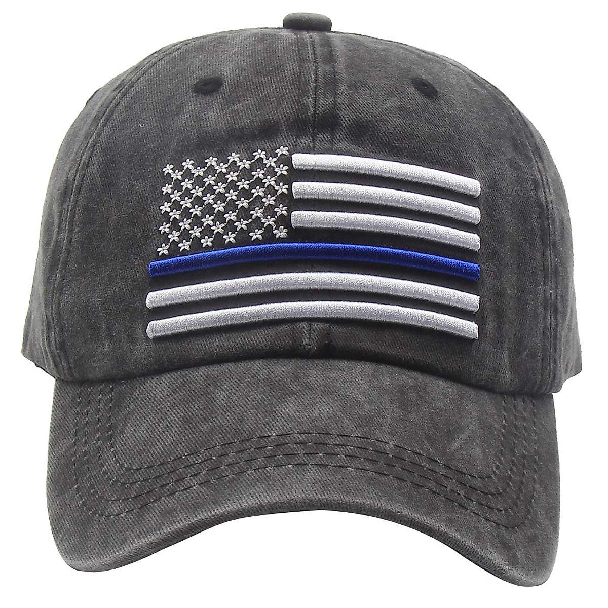 OASCUVER Men's Embroidered Thin Blue Line American Flag Hat Cotton Adjustable Baseball Cap Dad Hat (Thin Blue Line Embroidered Black, one Size)